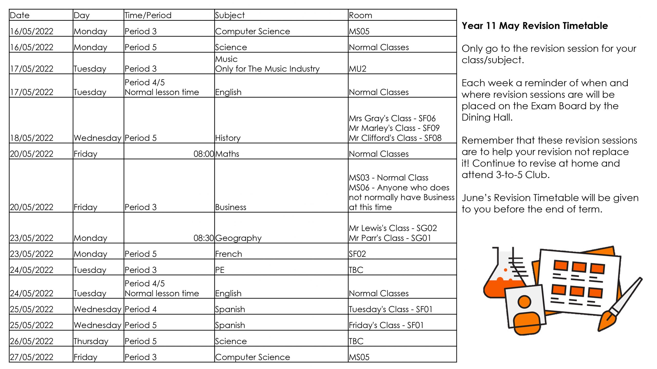 Exam and Revision Timetables | Churchill Community College