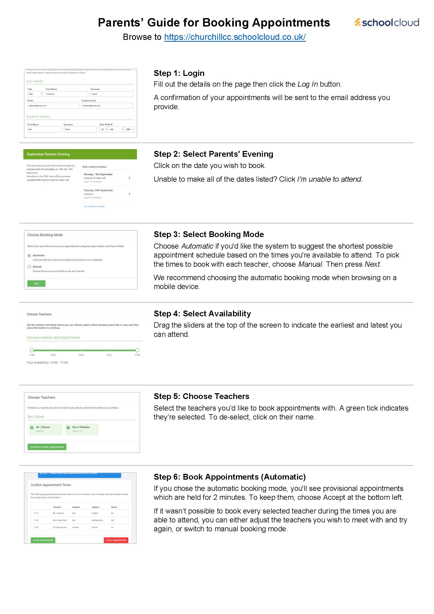 Booking Appointments | Churchill Community College