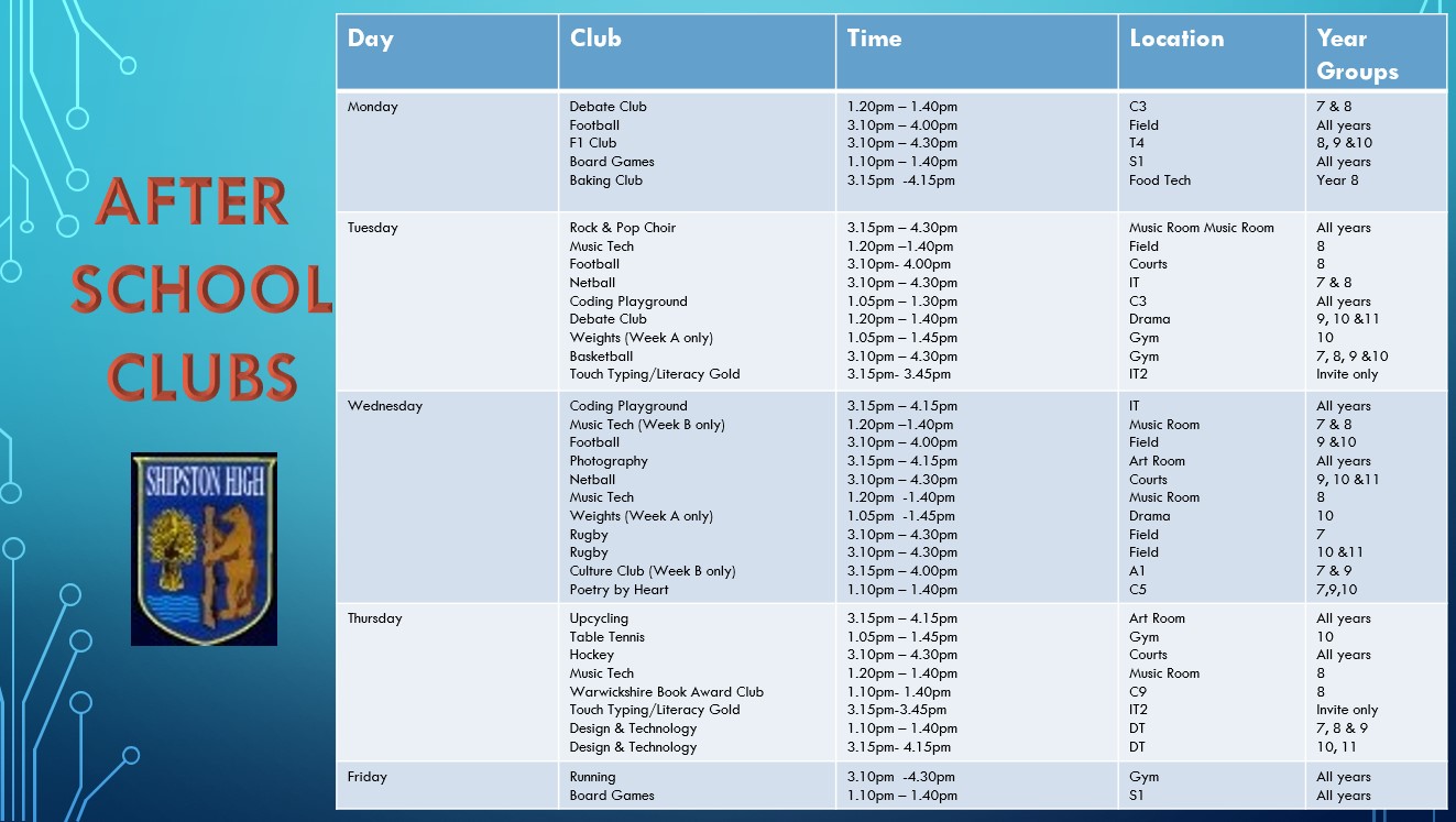 After School Clubs | Shipston High School