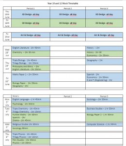 Year 10 and Year 12 Mock Timetable | St Edmund's Catholic Academy