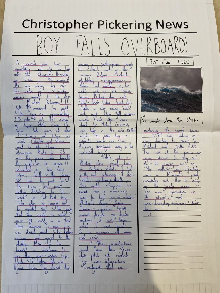 Year 5 Newspaper Reports | Christopher Pickering Primary School