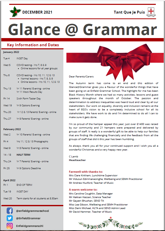 ‘Glance@Grammar’ Autumn Term 2021 | ENFIELD GRAMMAR SCHOOL