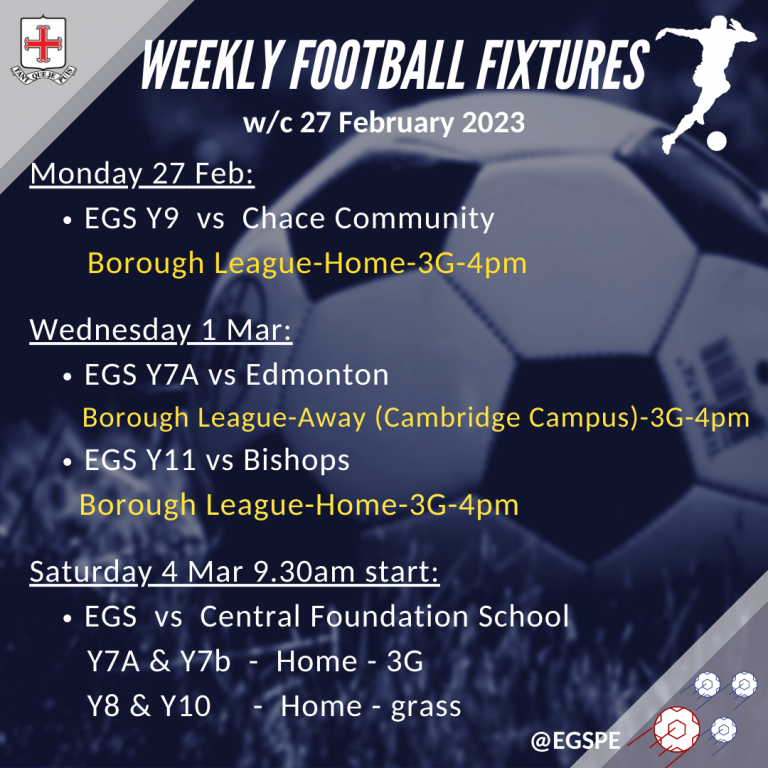 Upcoming Football Fixtures | ENFIELD GRAMMAR SCHOOL