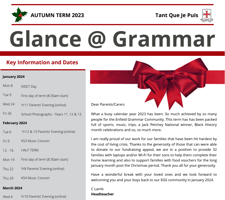 Glance@Grammar Newsletter Autumn Term 2023 | ENFIELD GRAMMAR SCHOOL