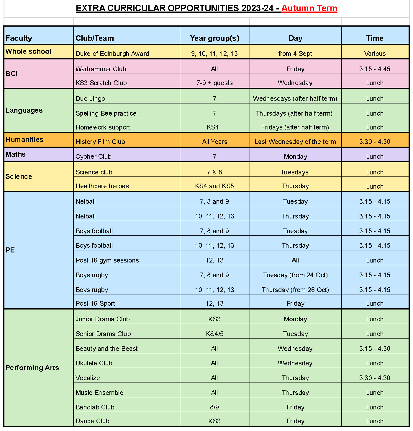 Extra Curricular Activities | Brookvale Groby
