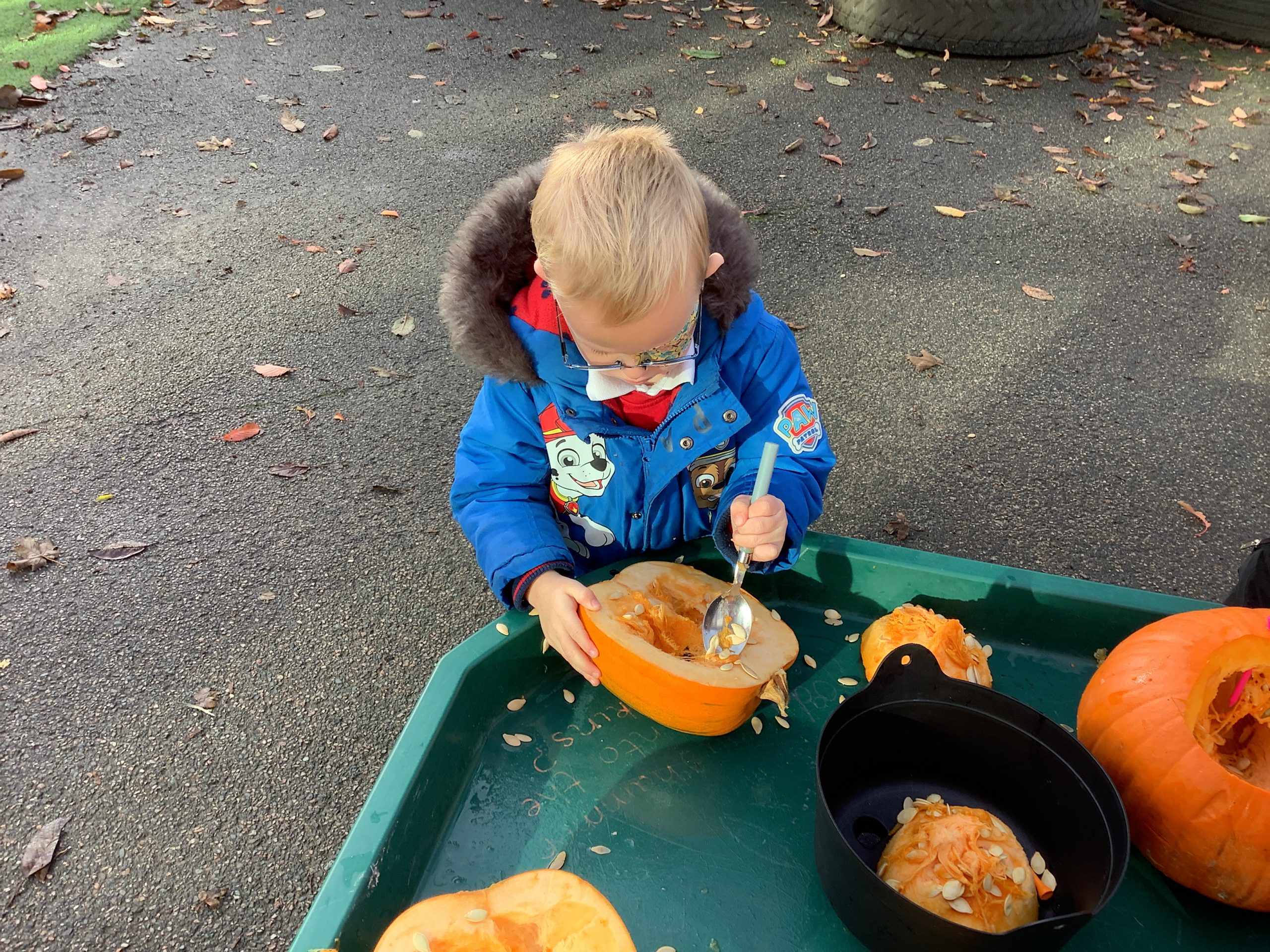 Using our senses – smell, touch and sight to explore pumpkins outdoors ...