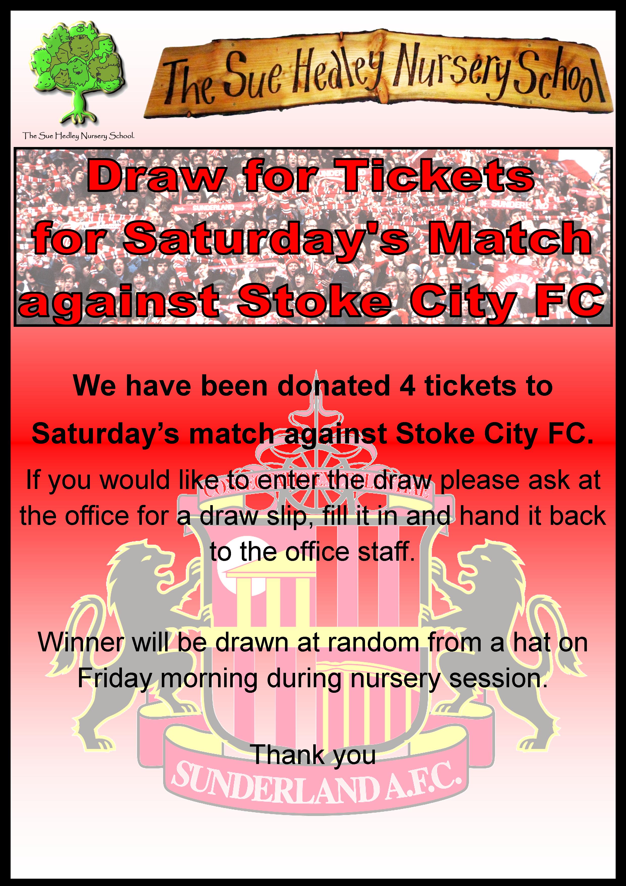 Draw for 4 Tickets to Saturdays match SAFC vs Stoke City | The Sue ...