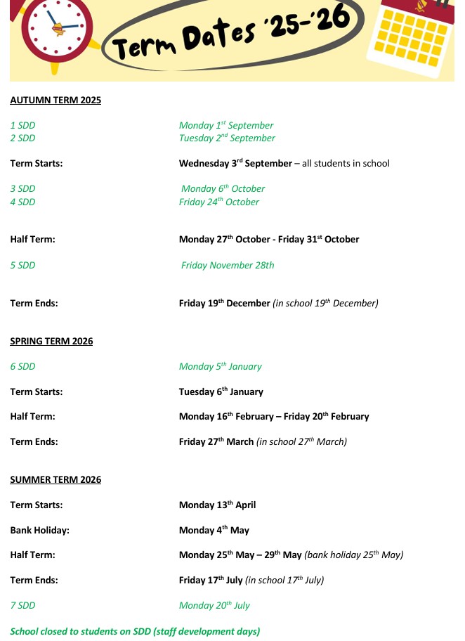 School Term Dates | Studley High School