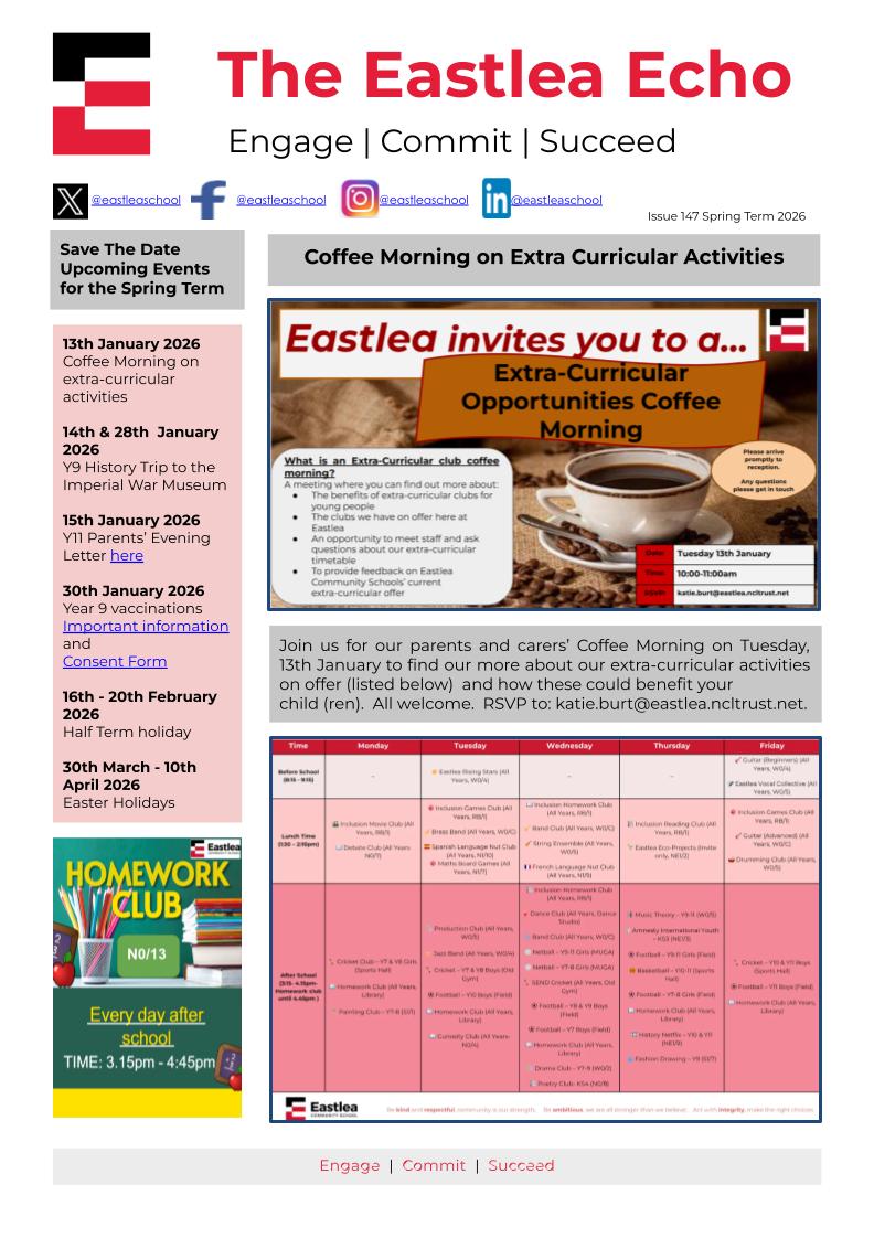 Latest News – Eastlea Community School Updates