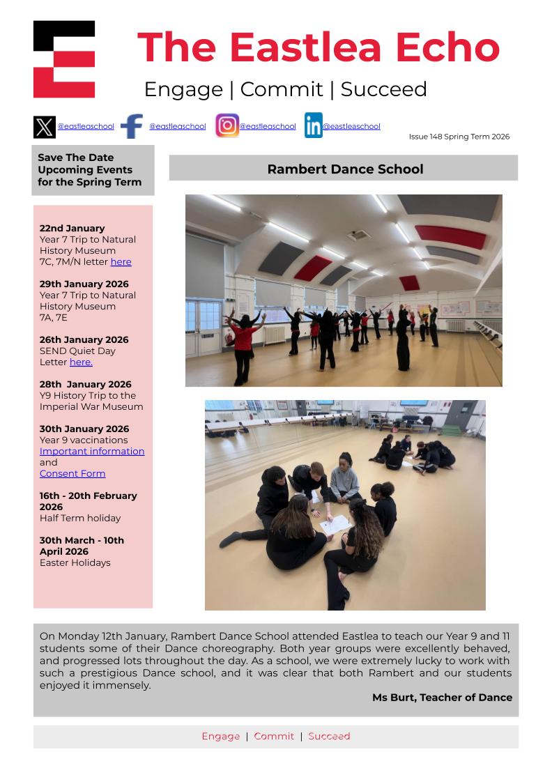 Latest News – Eastlea Community School Updates