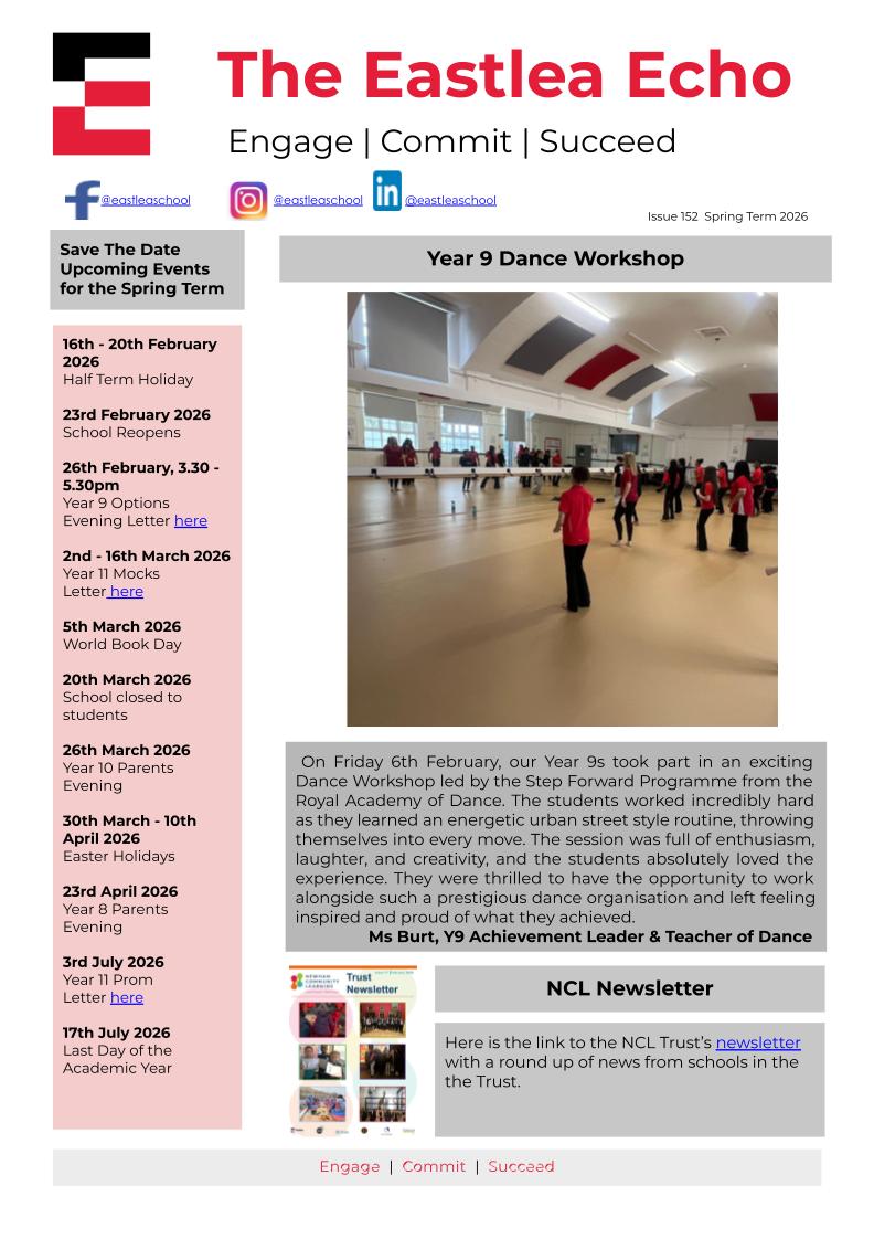 Latest News – Eastlea Community School Updates
