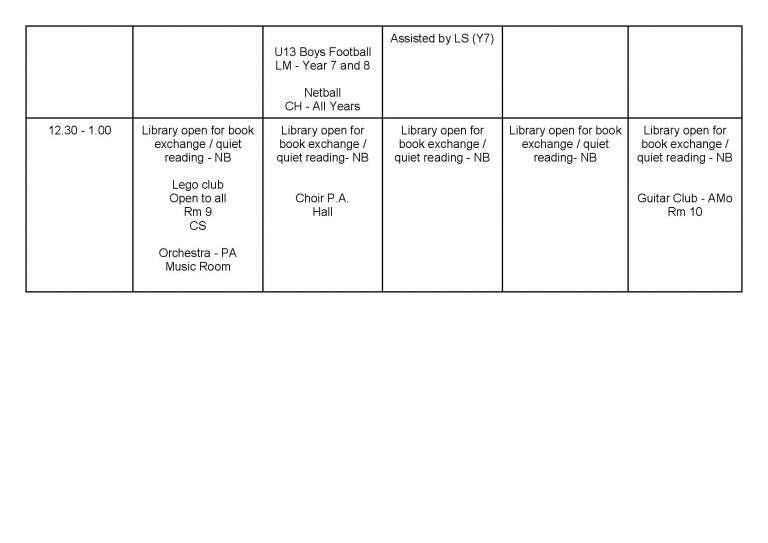 Spring 2023 Club Timetable | Dr Thomlinson C of E Middle School