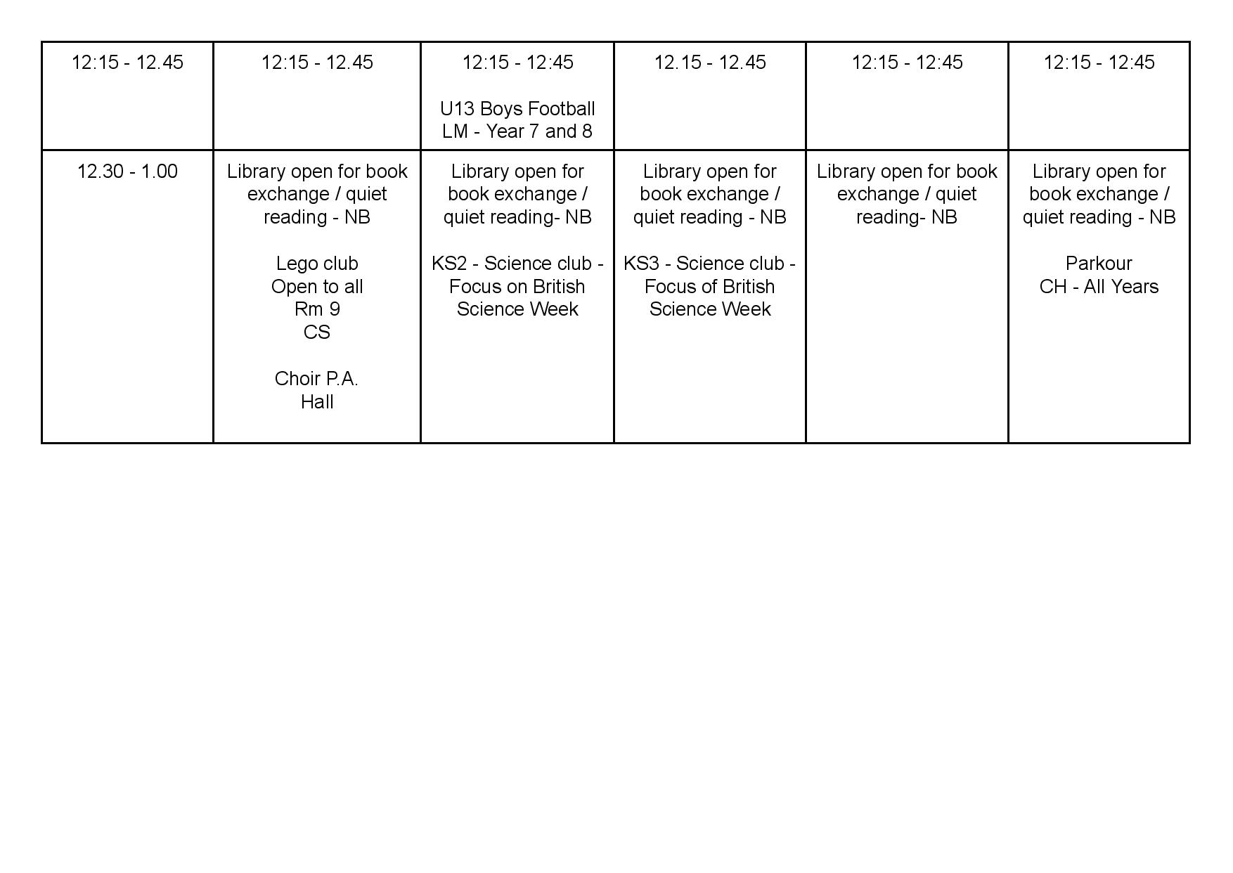 Club Timetable – March 2024 | Dr Thomlinson C of E Middle School