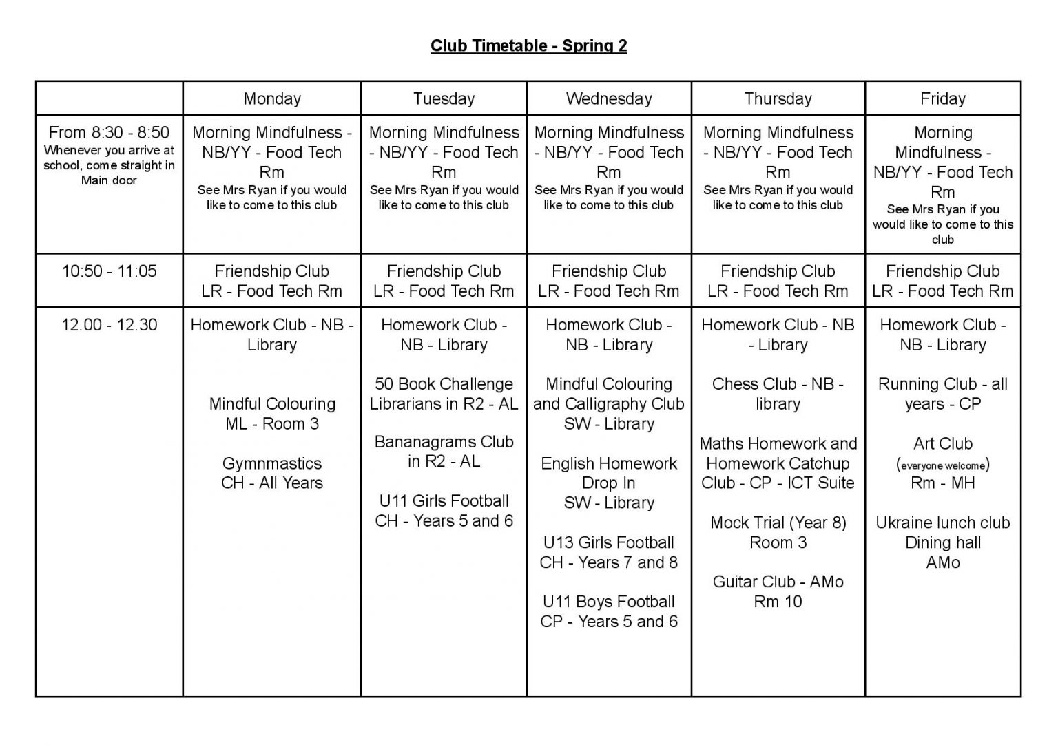 Club Timetable – March 2024 | Dr Thomlinson C of E Middle School