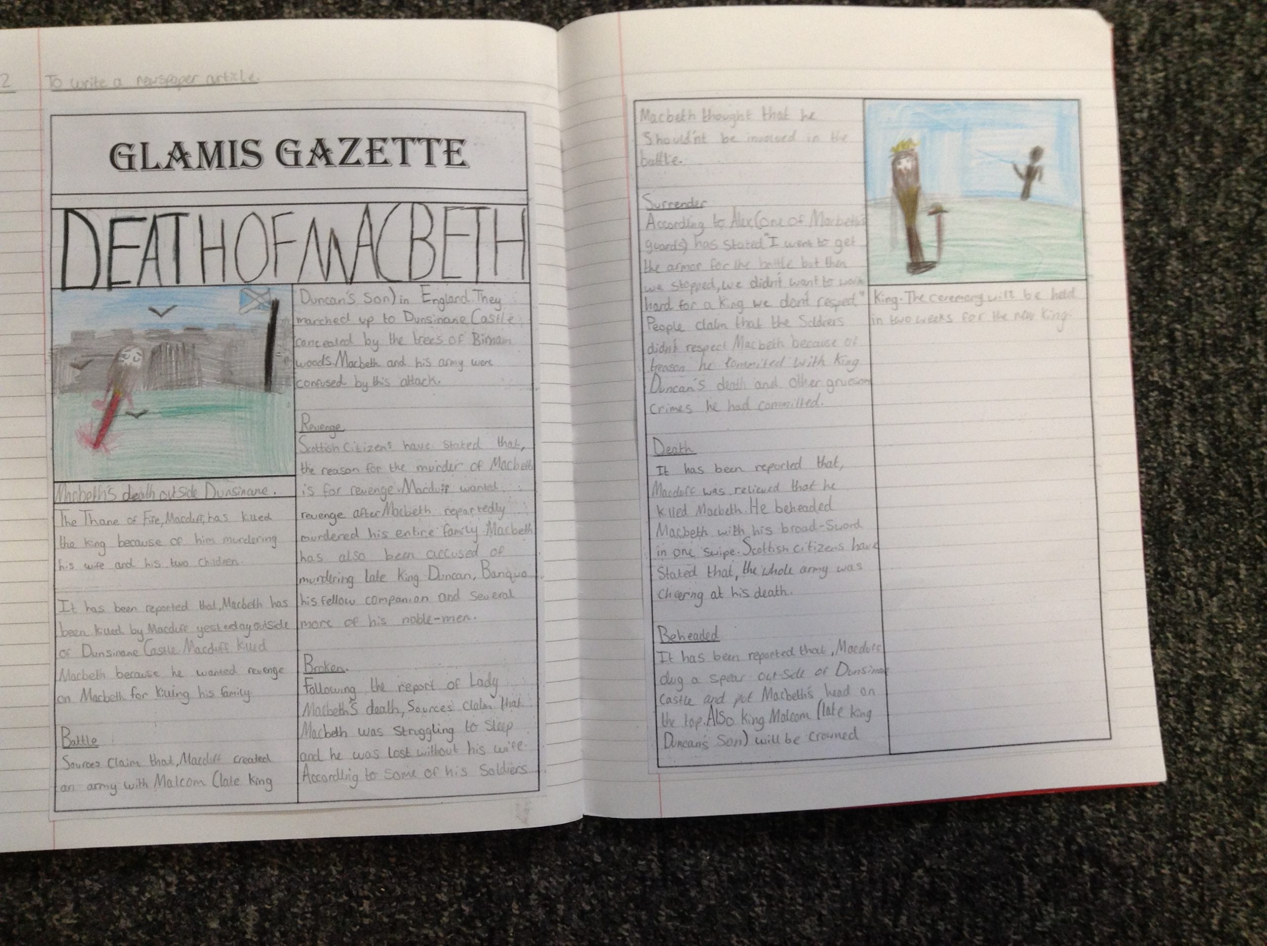 Macbeth – Newspaper Articles in Y6 | Harton Primary School