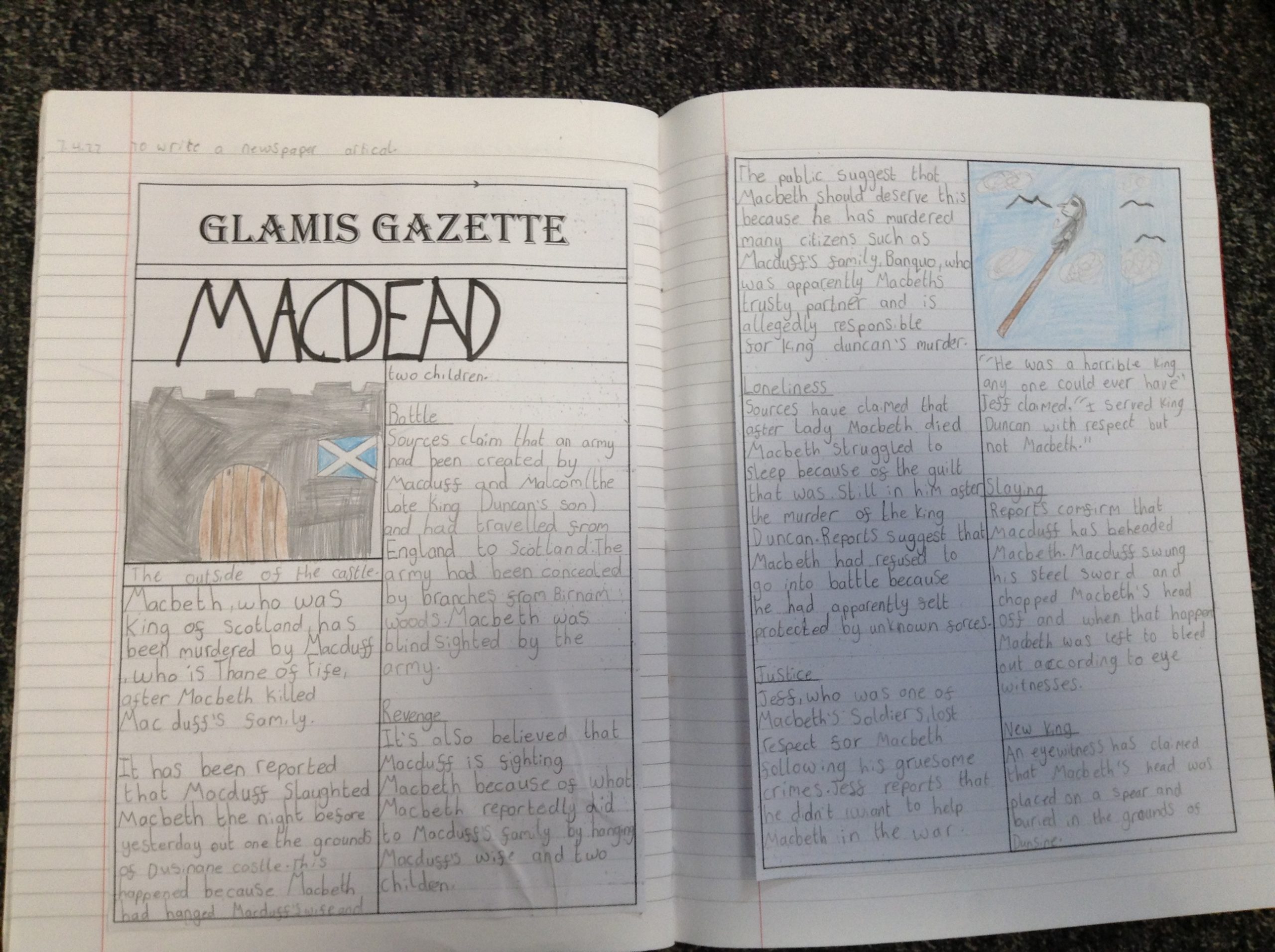 Macbeth – Newspaper Articles in Y6 | Harton Primary School