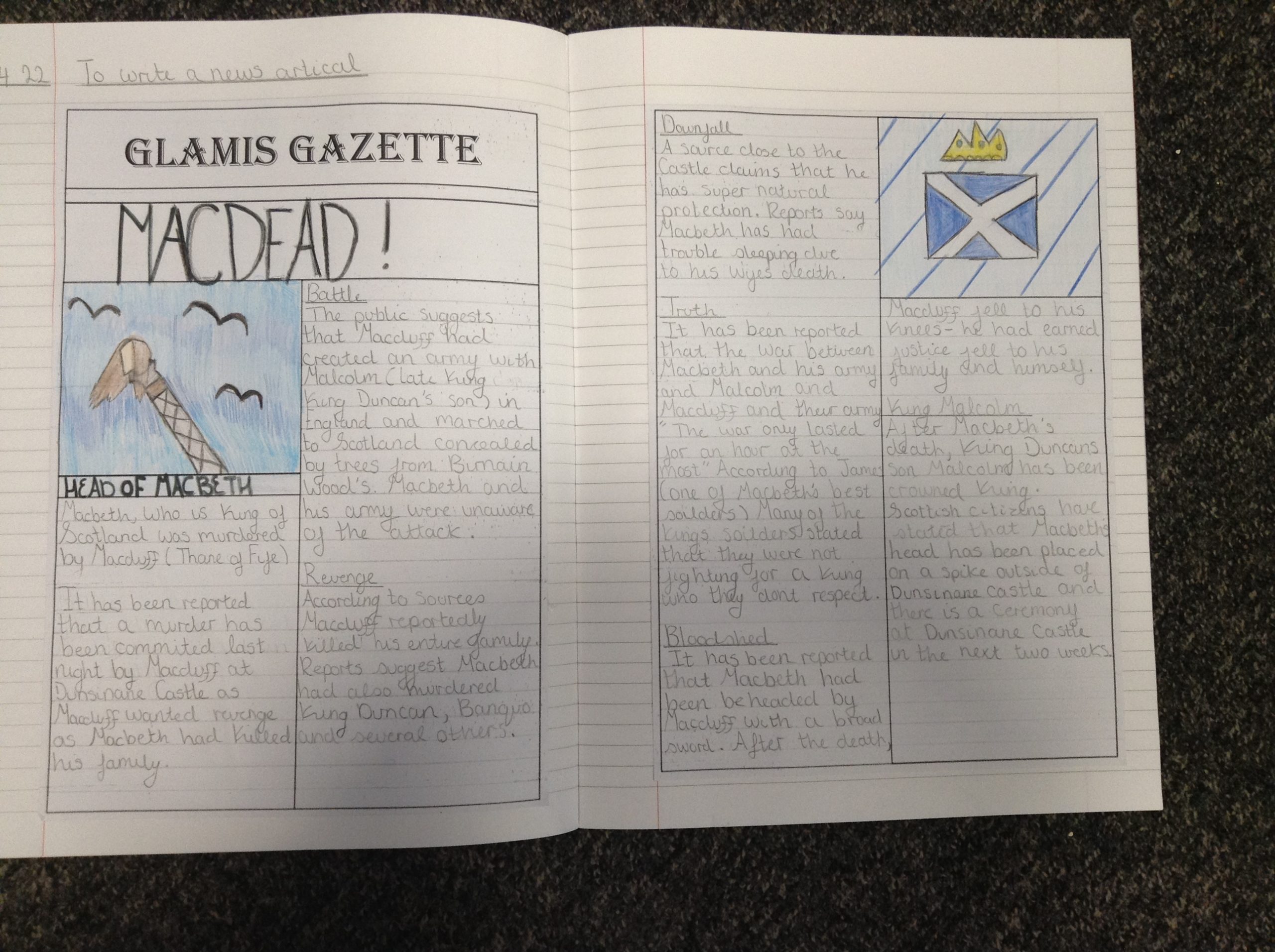 Macbeth – Newspaper Articles in Y6 | Harton Primary School