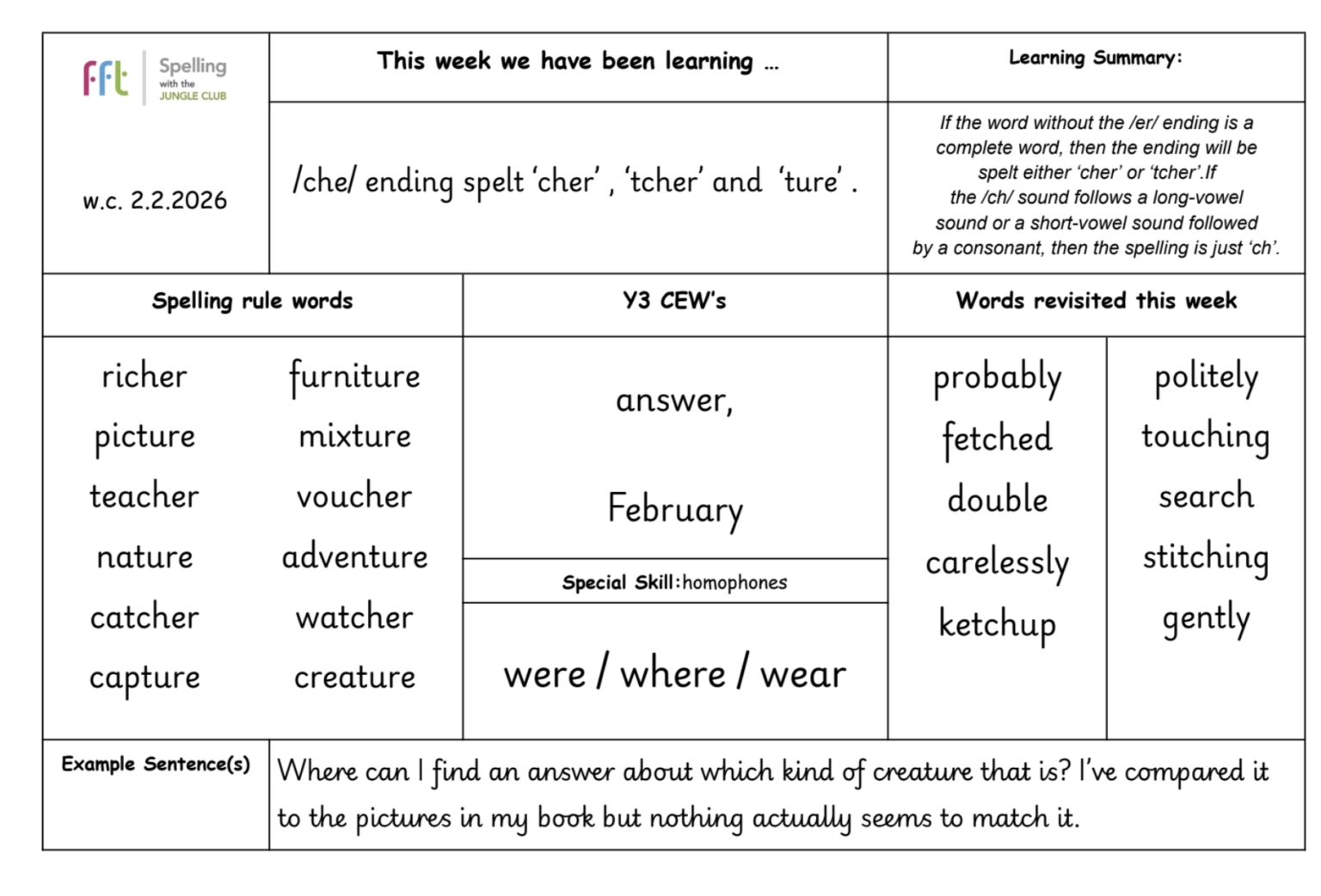 Year 3 – Spelling and Maths Practice w.c. 2/2/2026 – Green Top