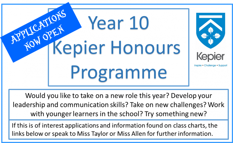 **Year 10 Opportunity – Kepier Honours Programme** | Kepier School