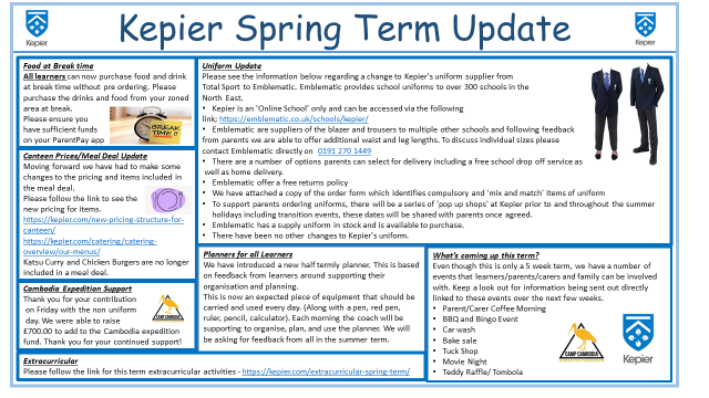 Kepier Spring Term Update for Learners/Parents/Carers | Kepier School