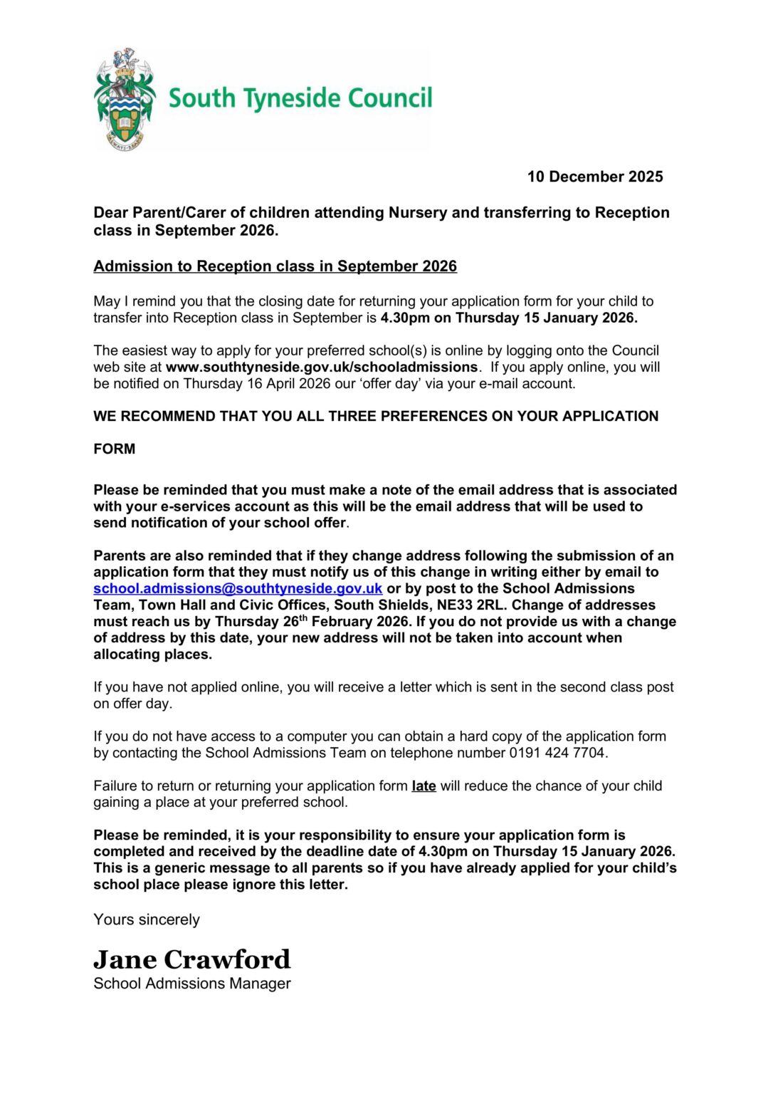 Reception Admissions | Laygate School