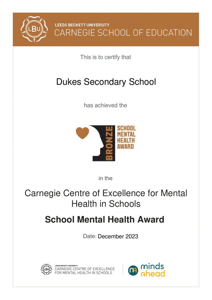 School Mental Health Award | NCEA Duke's Secondary School