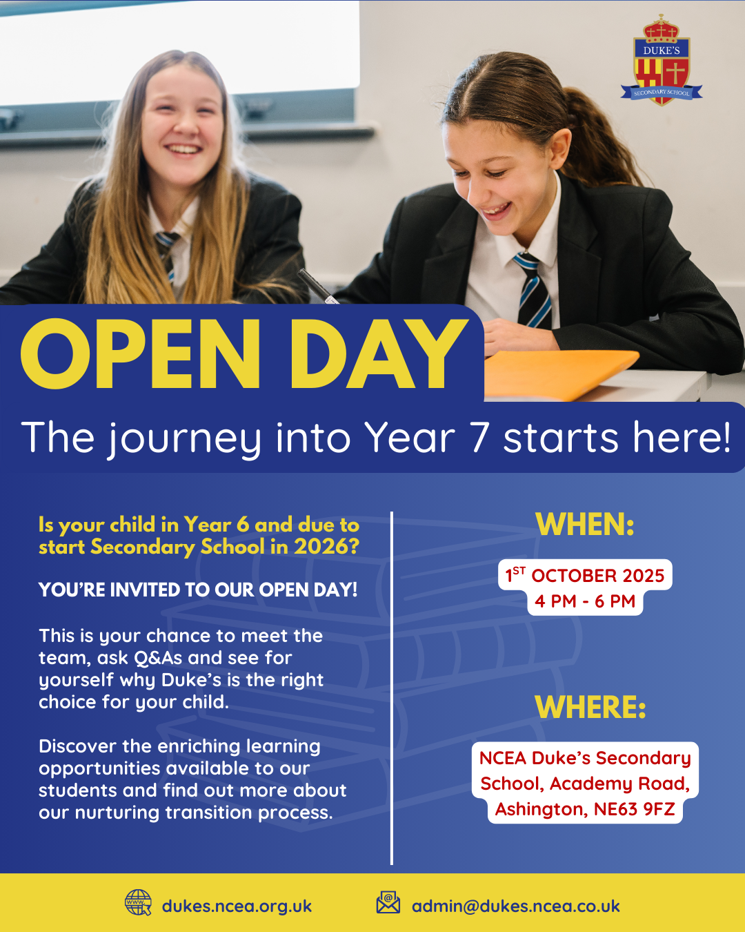 Year 6 Duke’s Secondary Open Evening | NCEA Thomas Bewick CofE Primary ...