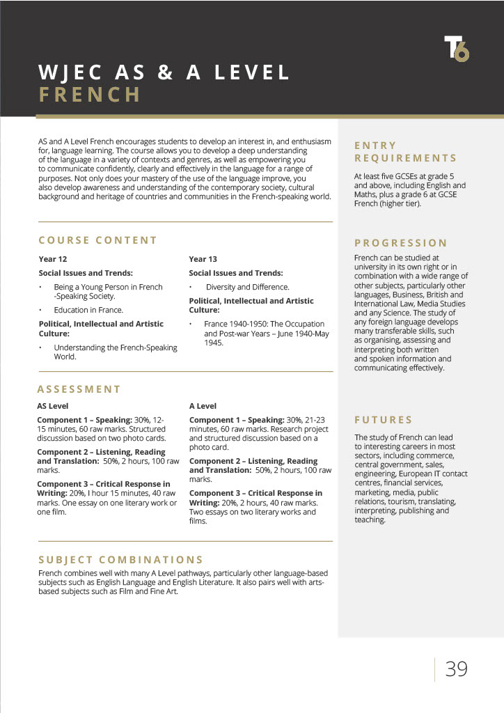WJEC AS & A Level French | T6