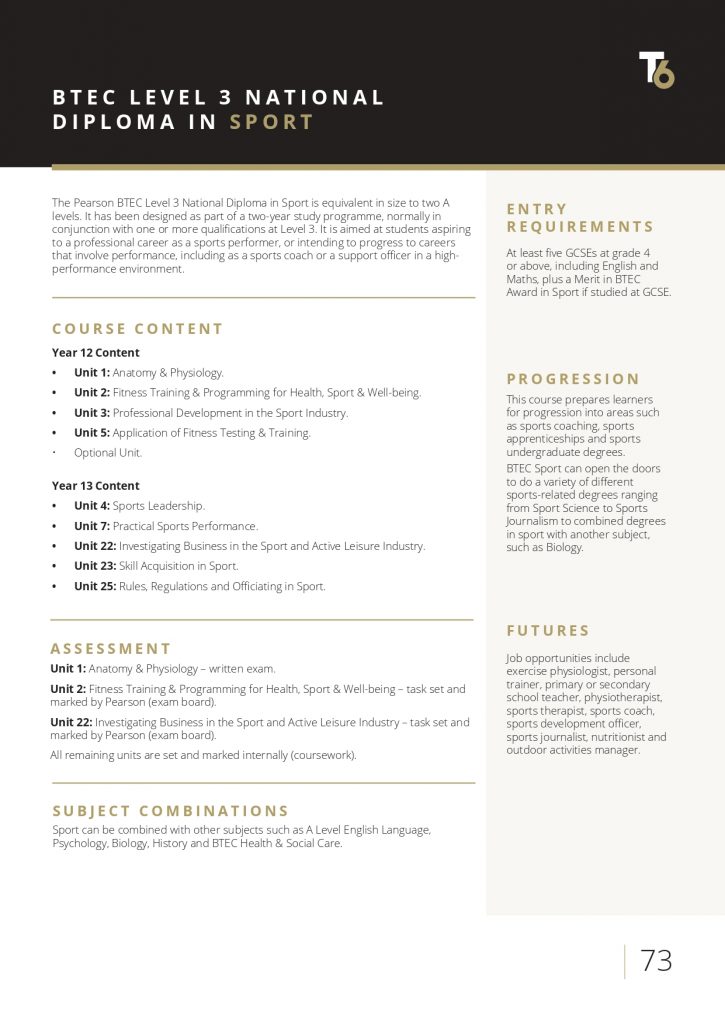 BTEC LEVEL 3 National Diploma In Sport | T6