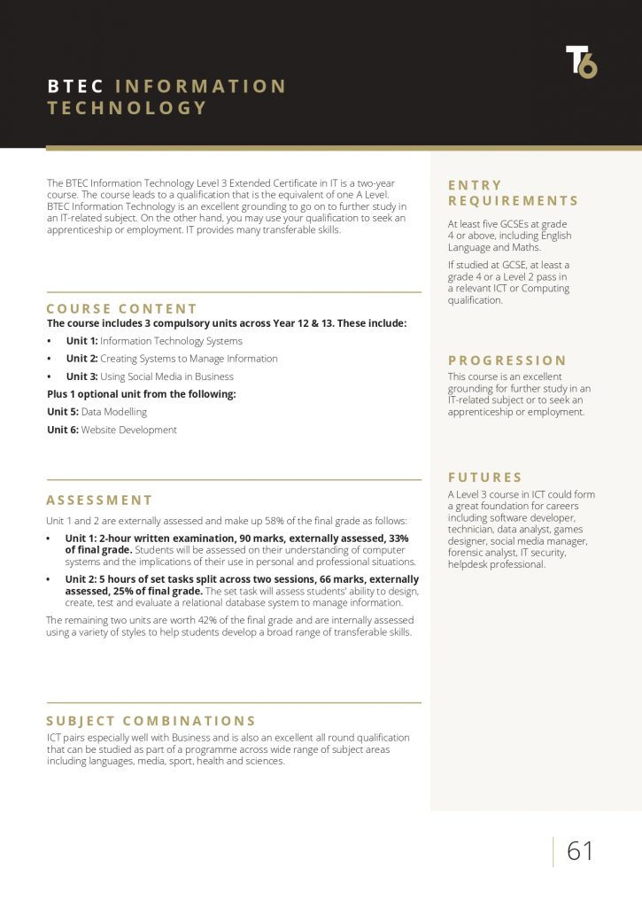 BTEC Information Technology | T6