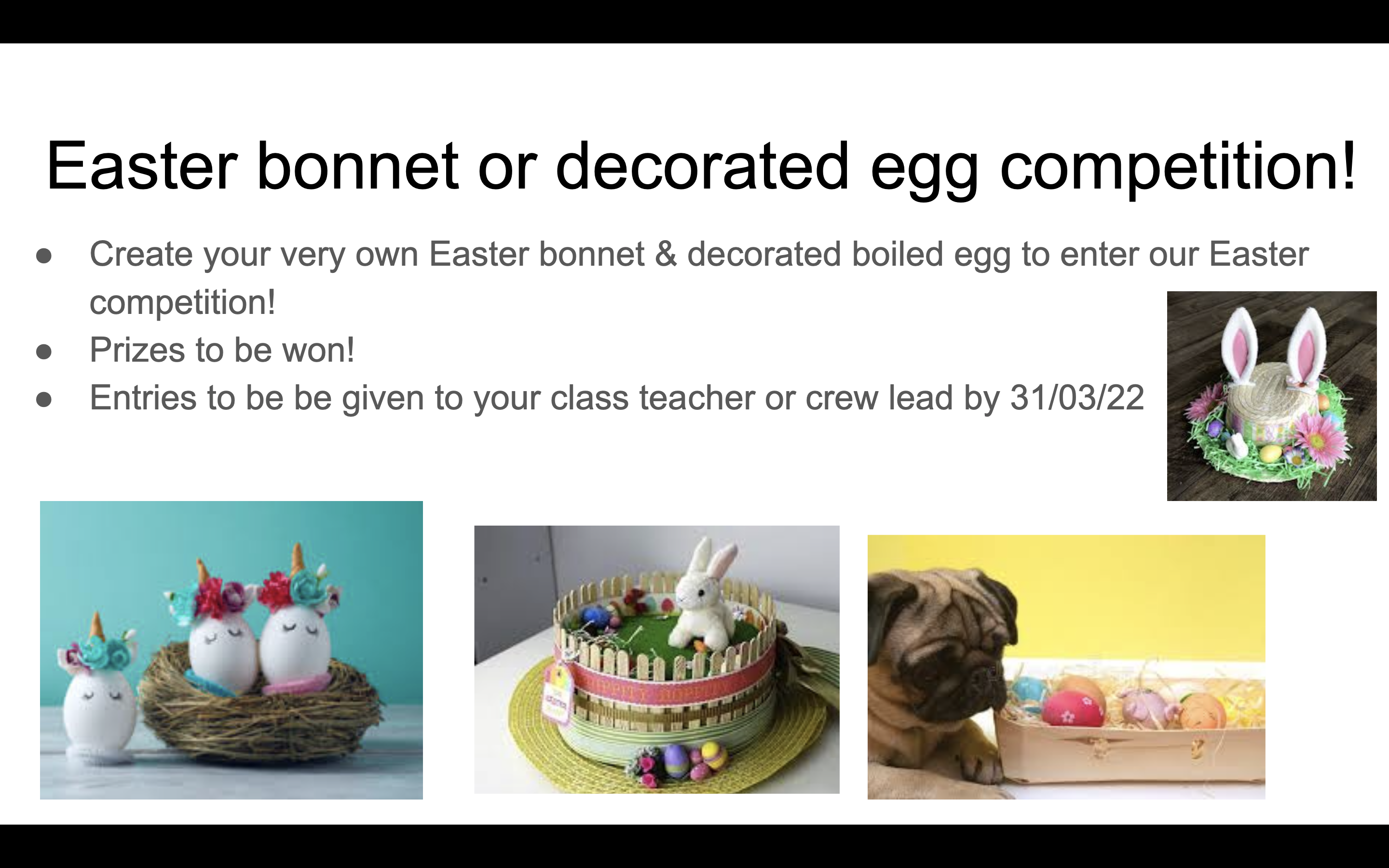 Easter bonnet or decorated egg competition! | Plover School