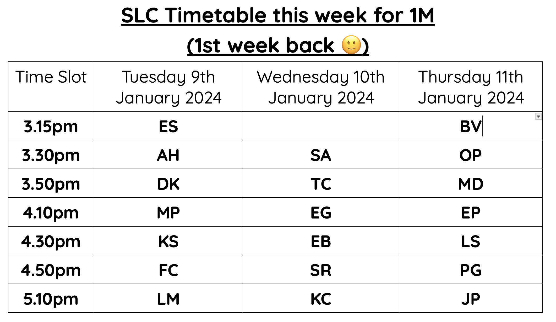1M SLC Timetable | Plover School
