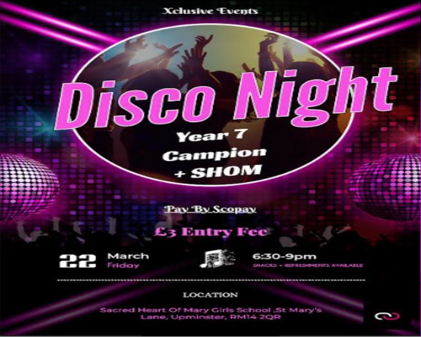 Disco Night – 22nd March | SACRED HEART OF MARY