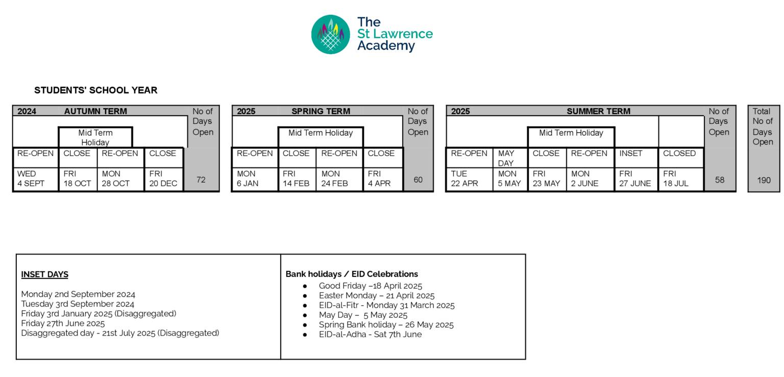 Term Dates The St Lawrence Academy term-dates-the-st-lawrence-academy